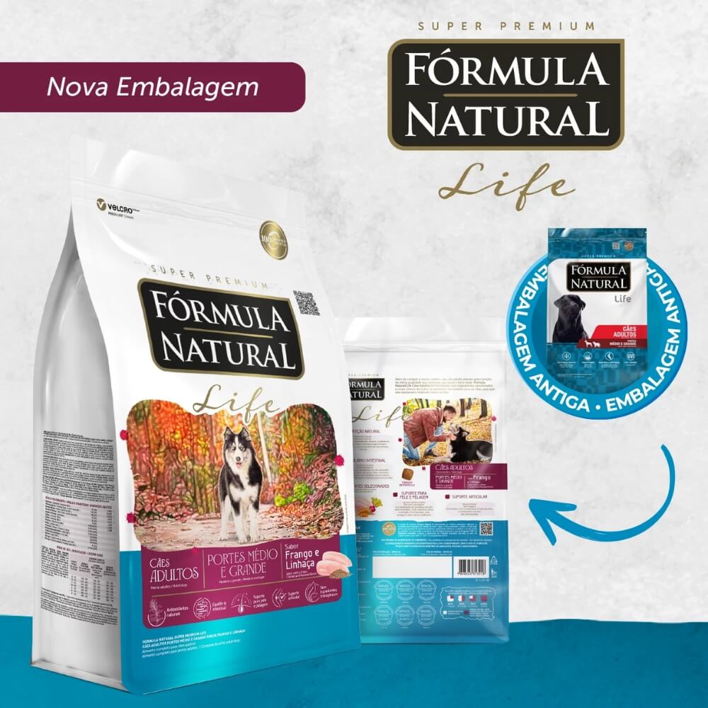 Ração Fórmula Natural Life para Cães Adultos de Raças Médias e Grandes ...